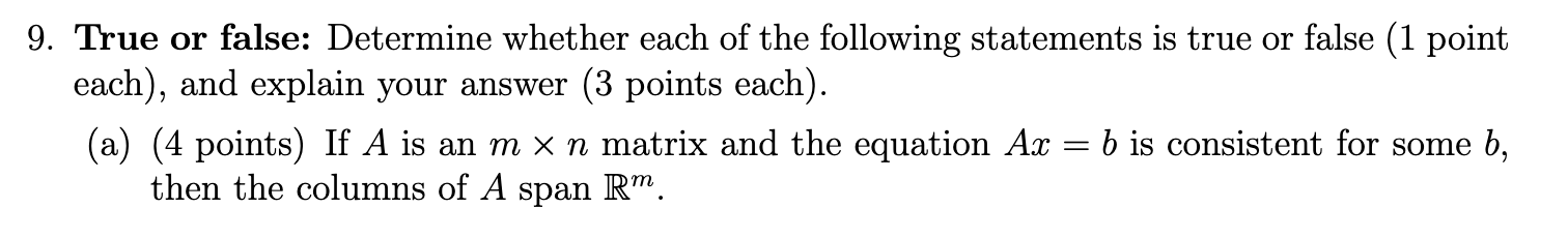 Solved 9. True or false: Determine whether each of the | Chegg.com