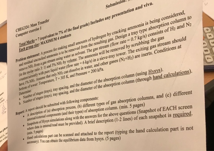 Mass transfer project using Aspen Hysys | Chegg.com