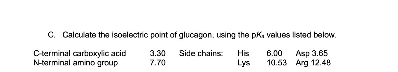 Solved C. Calculate the isoelectric point of glucagon, using | Chegg.com