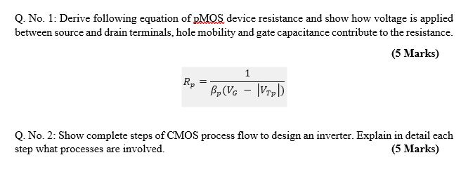 Solved Q. No. 1: Derive following equation of PMOS device | Chegg.com