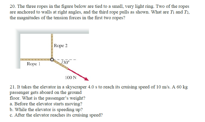 20. The three ropes in the figure below are tied to a | Chegg.com