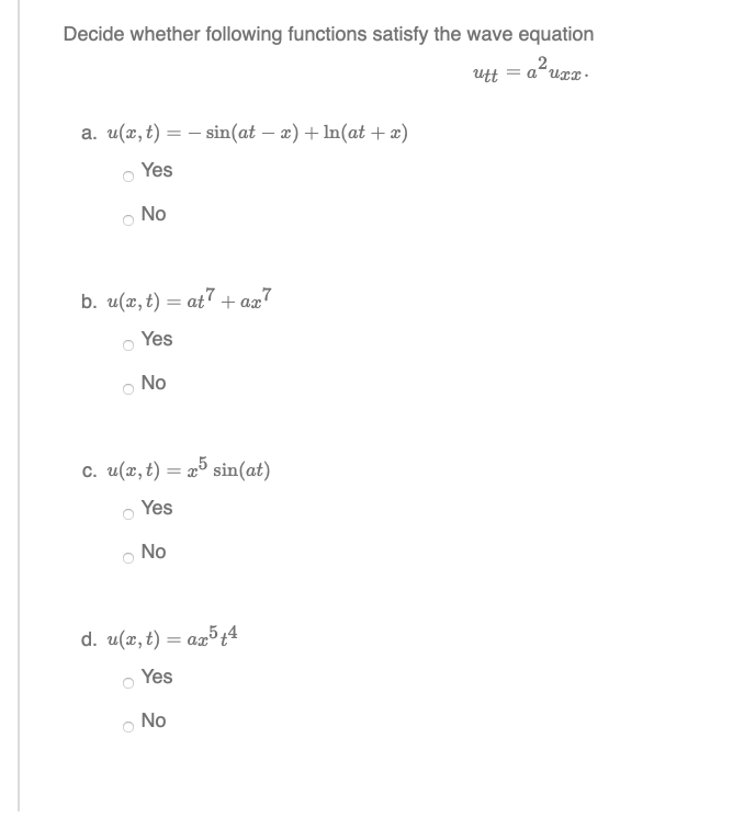 Solved Decide whether following functions satisfy the wave | Chegg.com