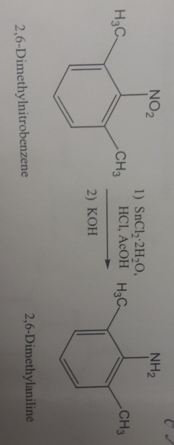 Solved NO2 NH2 1) SnCl2 2H20, CH3 HCI, AcOH H3C 3 CH3 2) KOH | Chegg.com