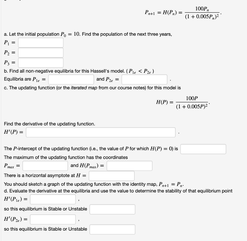 Solved Hassell's model is often used to study populations of | Chegg.com
