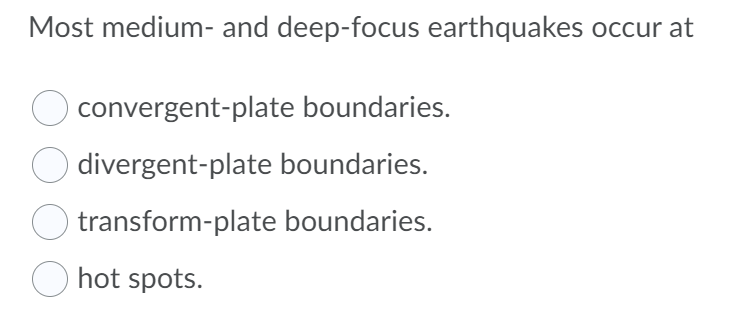 Solved Most medium- and deep-focus earthquakes occur at | Chegg.com