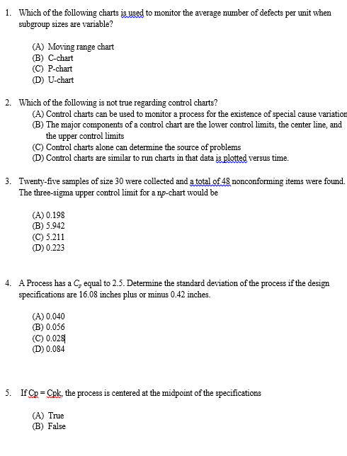 Solved Which of the following charts is used to monitor the | Chegg.com