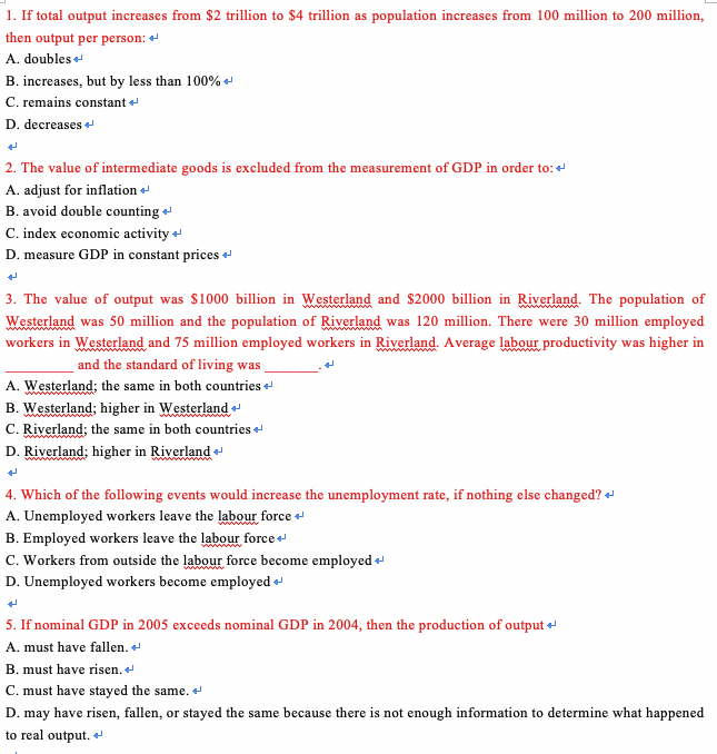 Solved 1. If total output increases from $2 trillion to $4 | Chegg.com