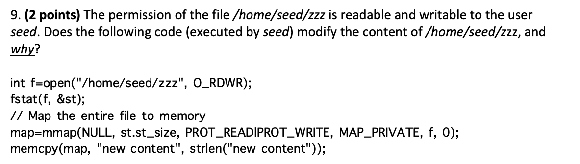 Solved 9. (2 points) The permission of the file | Chegg.com