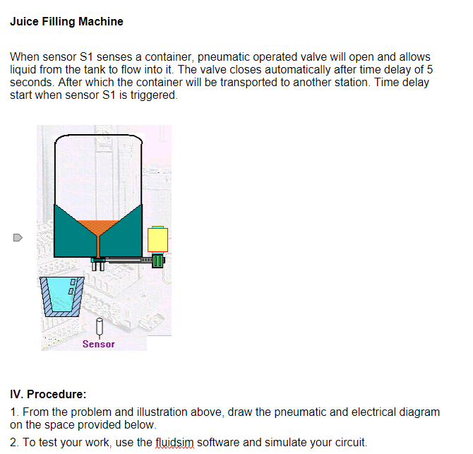 Solved Juice Filling Machine When sensor S1 senses a | Chegg.com