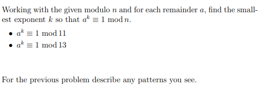 Solved Working with the given modulo n and for each | Chegg.com