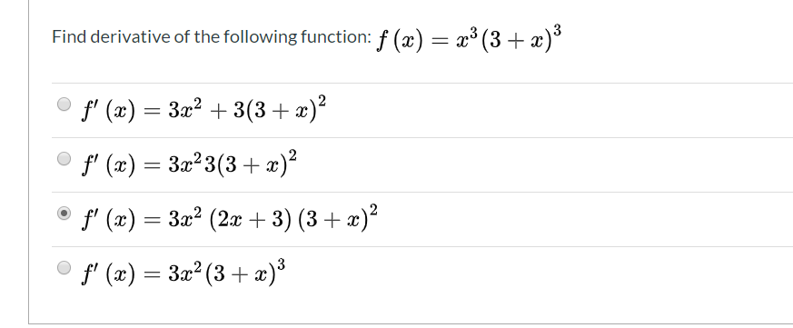 Solved Find derivative of the following function: f (x) = x3 | Chegg.com
