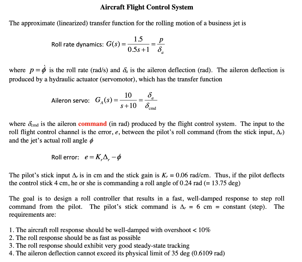 Solved Aircraft Flight Control System The approximate | Chegg.com