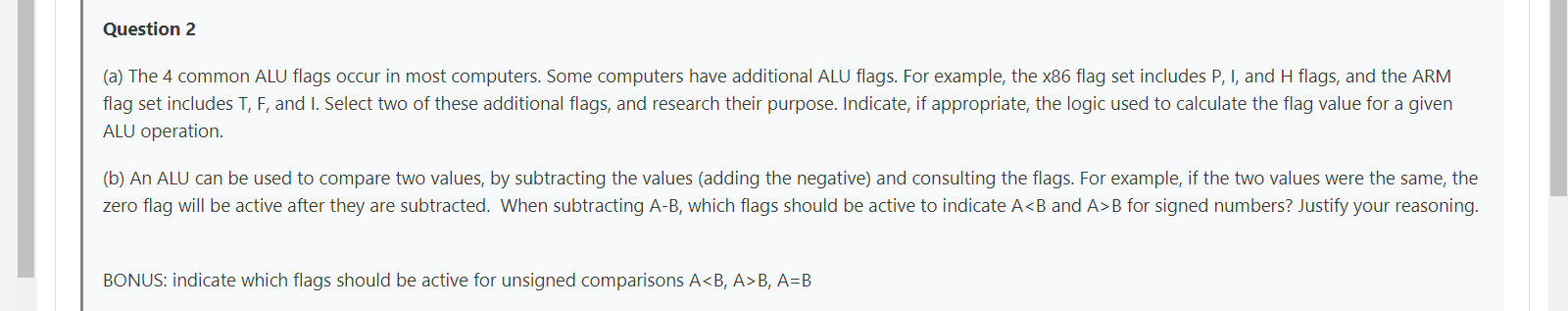 Solved Question 2 (a) The 4 common ALU flags occur in most | Chegg.com