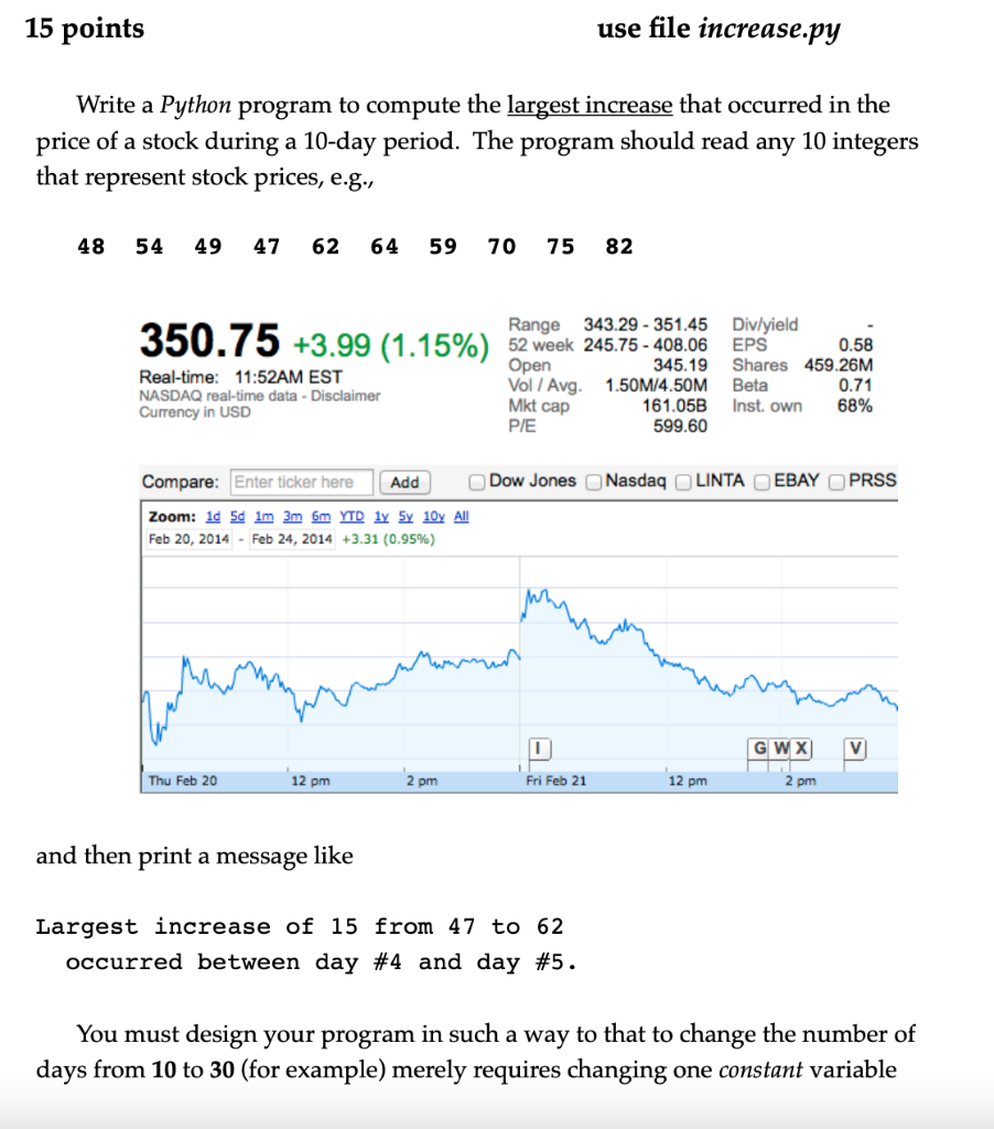Solved 15 points use file increase.py a Write a Python | Chegg.com
