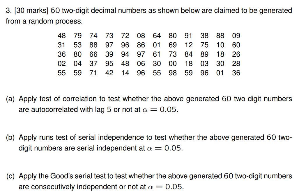 Solved 3. [30 marks] 60 two-digit decimal numbers as shown | Chegg.com