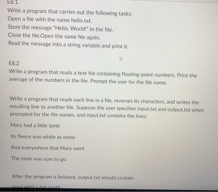 Solved E8.1 Write a program that carries out the following | Chegg.com
