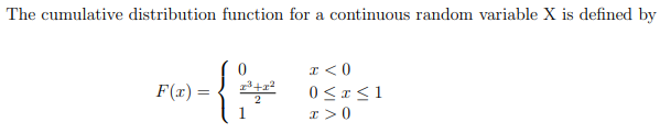 Solved The cumulative distribution function for a continuous | Chegg.com