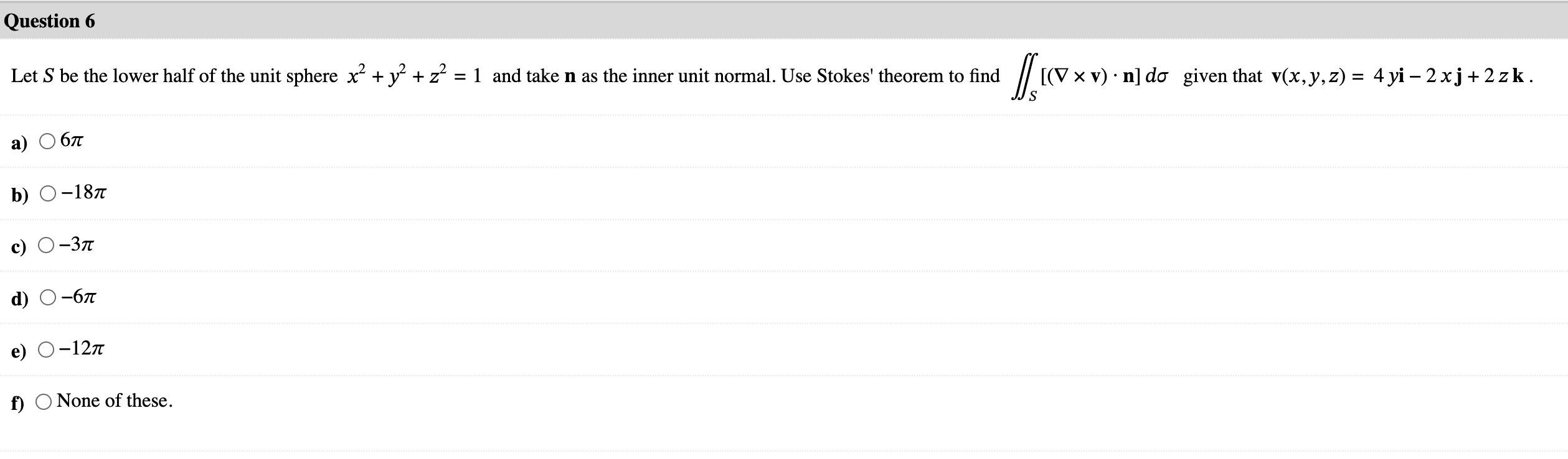 Solved Question 6 Let S be the lower half of the unit sphere | Chegg.com