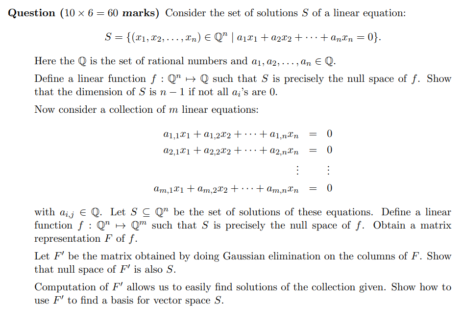 Solved Question ( 10×6=60 marks) Consider the set of | Chegg.com