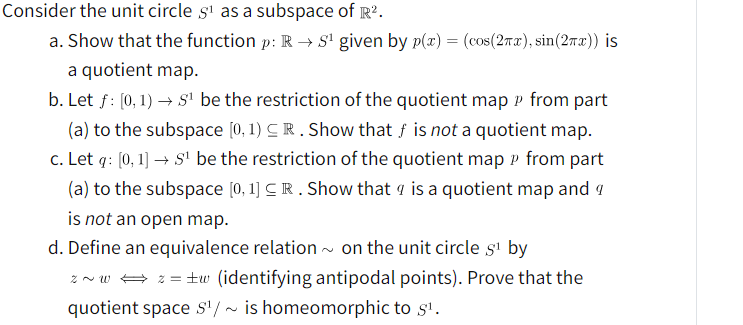 Solved onsider the unit circle S1 as a subspace of R2. a. | Chegg.com