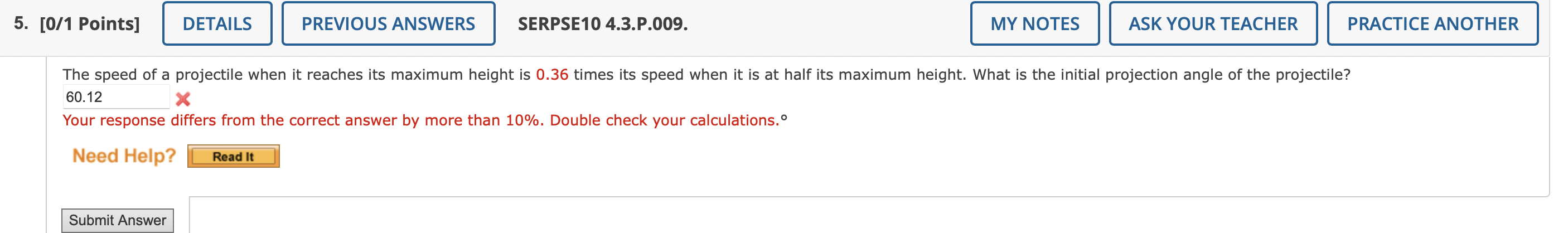 Solved The speed of a projectile when it reaches its maximum | Chegg.com