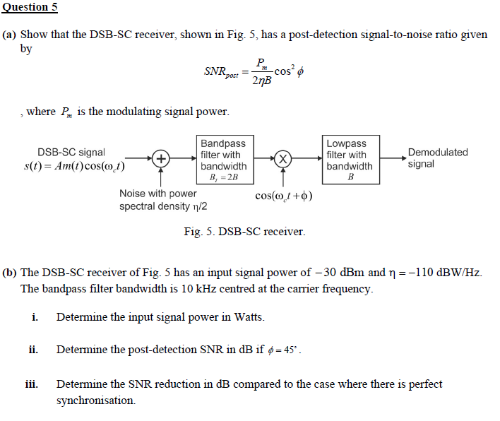 Solved (a) Show that the DSB-SC receiver, shown in Fig. 5, | Chegg.com