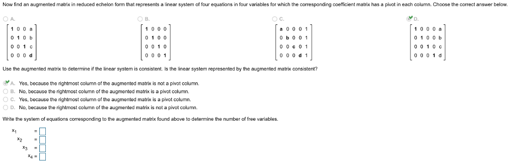 Solved Now find an augmented matrix in reduced echelon form | Chegg.com