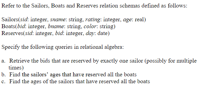Refer to the Sailors, Boats and Reserves relation | Chegg.com