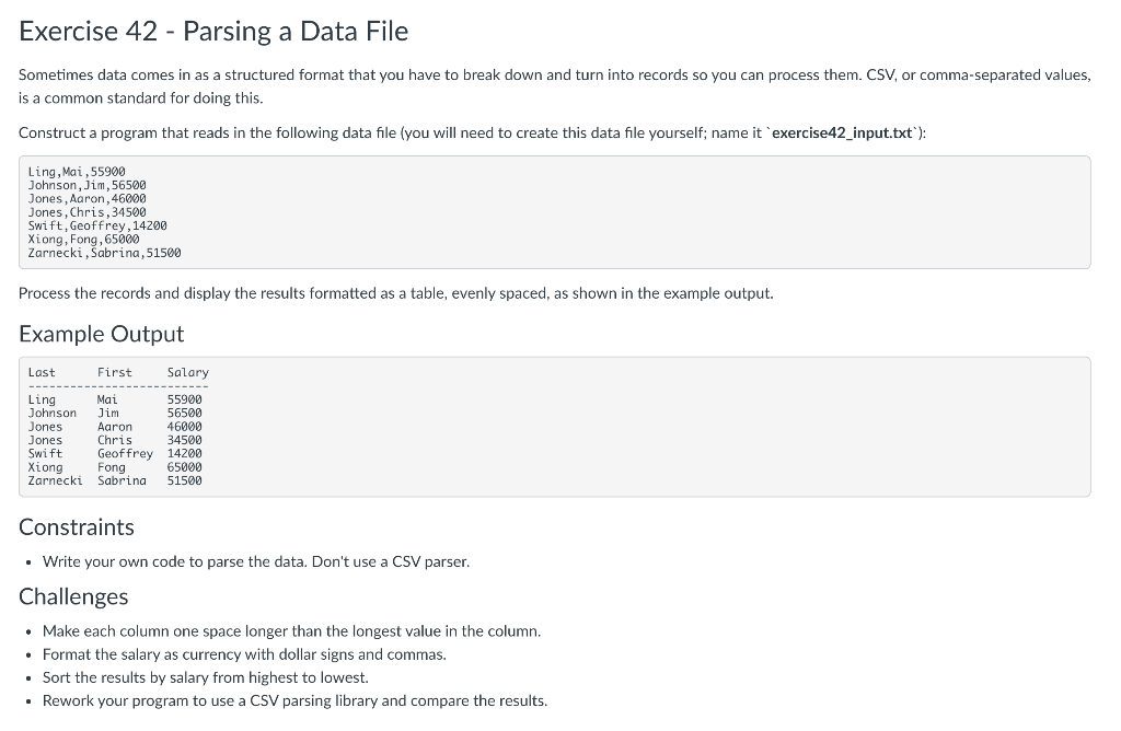 Solved Exercise 42 Parsing A Data File Sometimes Data 