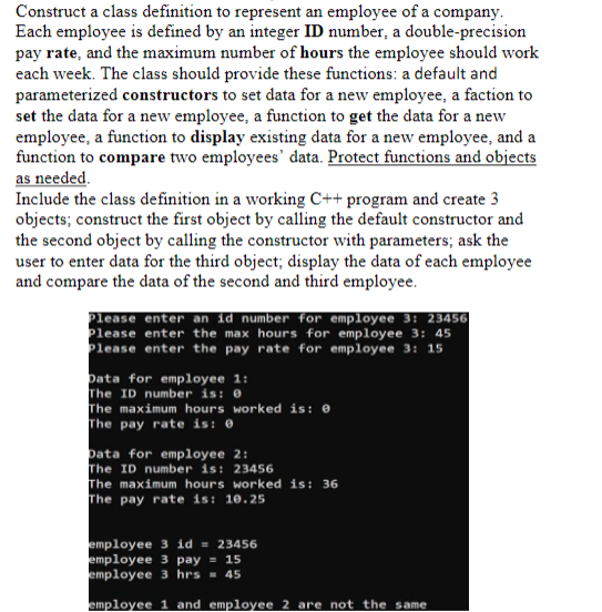 Solved Construct a class definition to represent an employee | Chegg.com