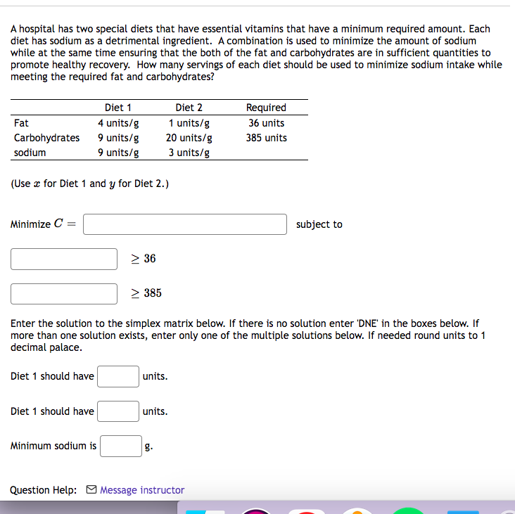 Solved A hospital has two special diets that have essential | Chegg.com