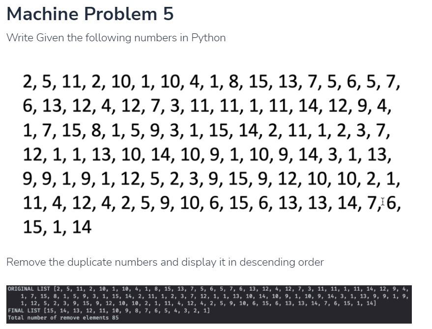 Solved Machine Problem 5 Write Given the following numbers | Chegg.com