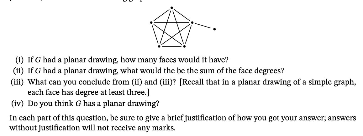 Solved (i) If G had a planar drawing, how many faces would | Chegg.com