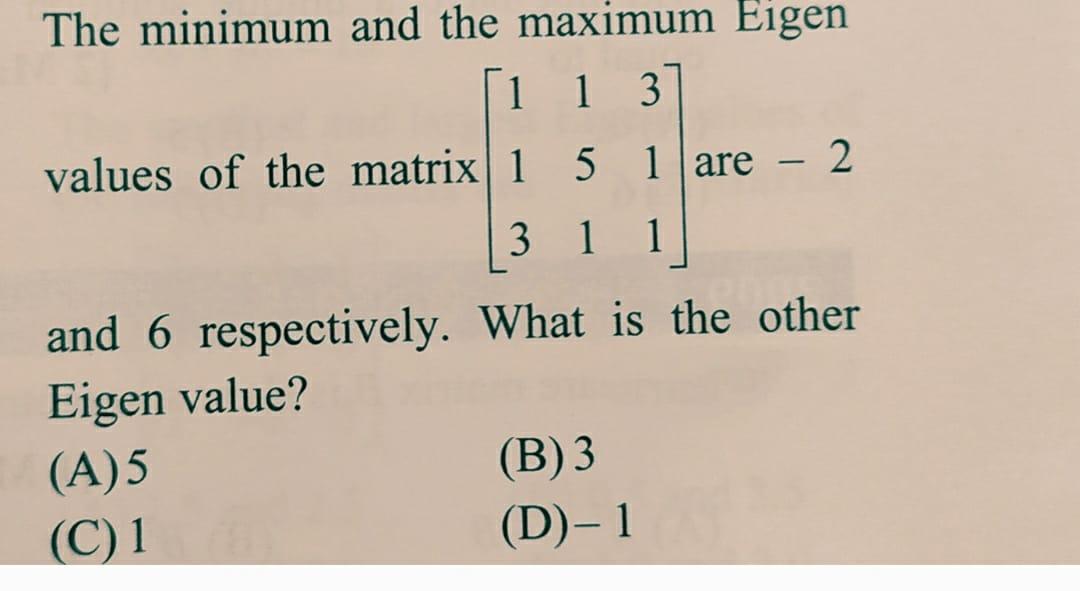 Solved The minimum and the maximum Eigen 1 1 3 31 values of | Chegg.com