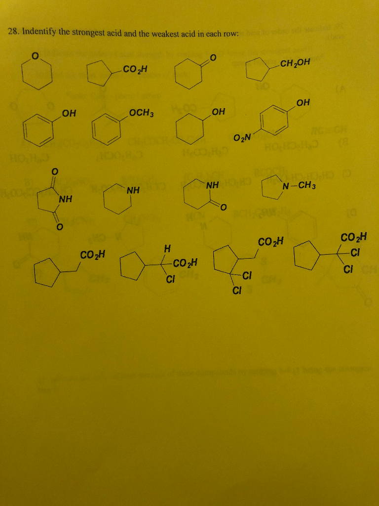 Solved 28. Indentify the strongest acid and the weakest acid | Chegg.com