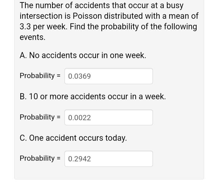 Solved The number of accidents that occur at a busy | Chegg.com