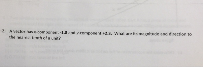 Solved A vector has x-component -1.8 and y-component +2.3. | Chegg.com