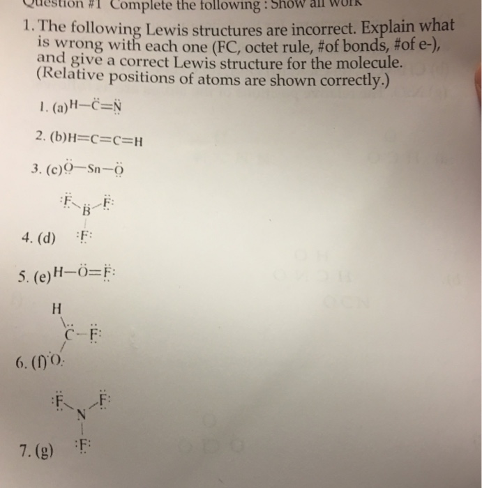 Solved Complete The Following 1 The Following Lewis