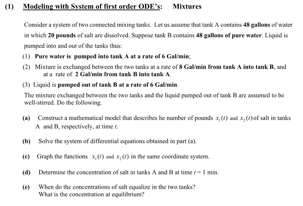 Solved (1) Modeling with System of first order ODE'S: | Chegg.com