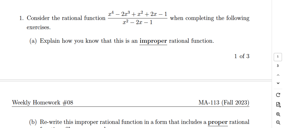 Solved (b) ﻿Re-write this improper rational function in a | Chegg.com