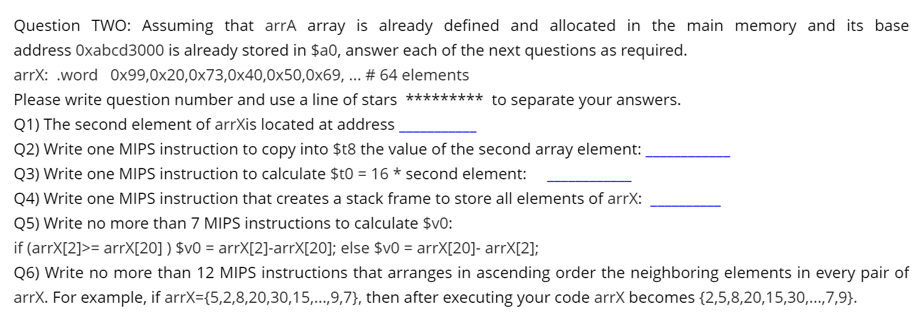 Solved Question TWO: Assuming that arra array is already | Chegg.com