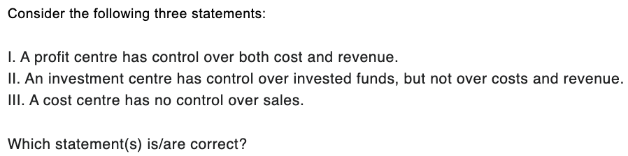 Solved Consider the following three statements:I. A profit | Chegg.com