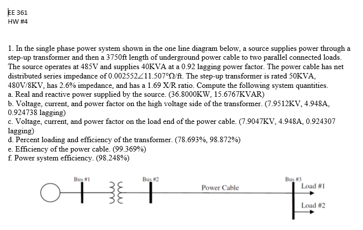 Solved EE 361 HW #4 1. In the single phase power system | Chegg.com