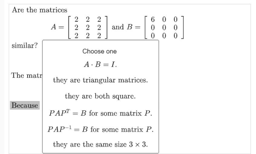 Solved Are the matrices A= 2 2 2 2 2 2 2 2 2 and B= 6 0 0 0 | Chegg.com