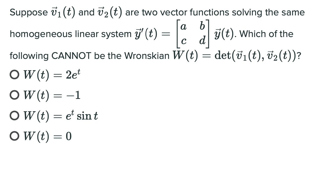 Solved Suppose ū1 T And ū2 T Are Two Vector Functions