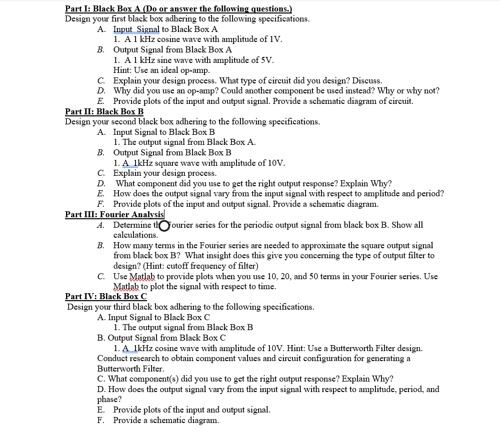 Solved Part I: Black Box A (Do or answer the following | Chegg.com
