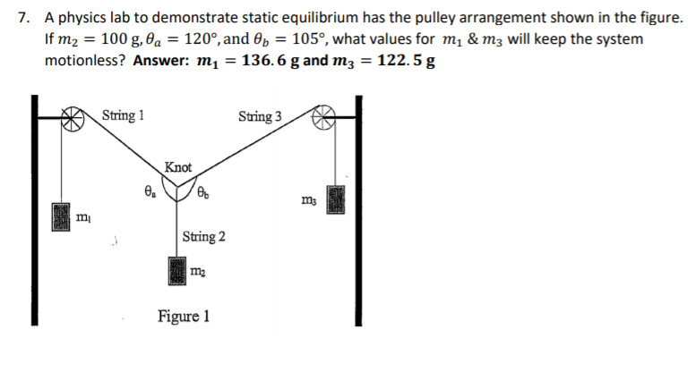 Solved 7. A physics lab to demonstrate static equilibrium | Chegg.com Solved 7. A physics lab to demonstrate static equilibrium | Chegg.com