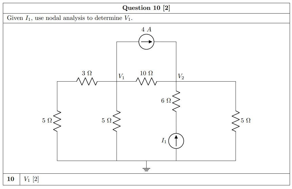 Solved Given I1=5A, ﻿use nodal analysis to determine V1 | Chegg.com