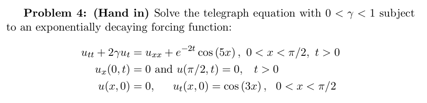 Solved Problem 4: (Hand in) Solve the telegraph equation | Chegg.com