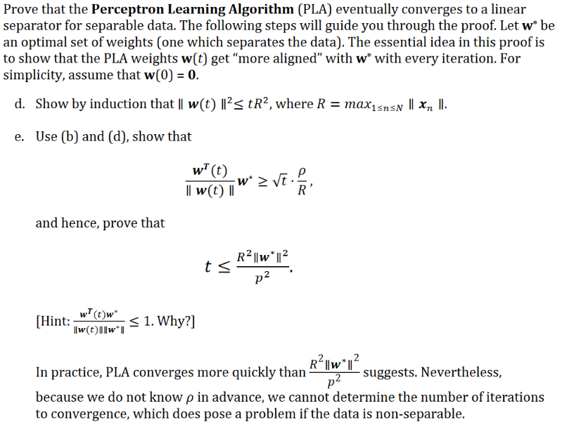 Solved Prove That The Perceptron Learning Algorithm Pla 5676